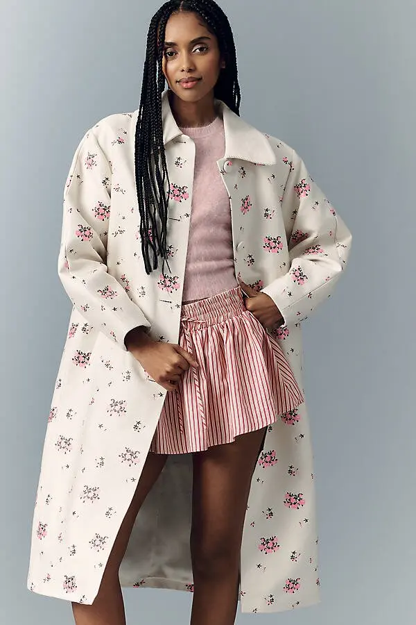 Baum Und Pferdgarten Floral Trench Coat In Fuchsia Pink Flower